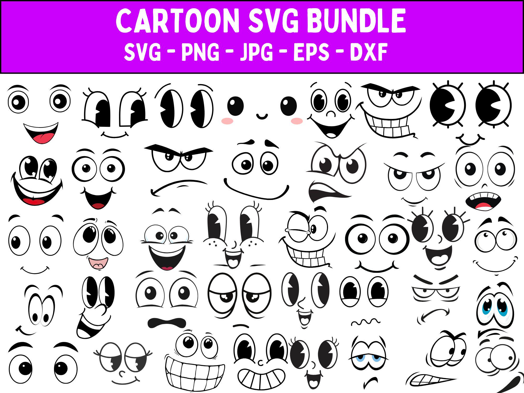 Kawaii Cartoon Face SVG Bundle: Funny Emoji Clipart (digital Download ...