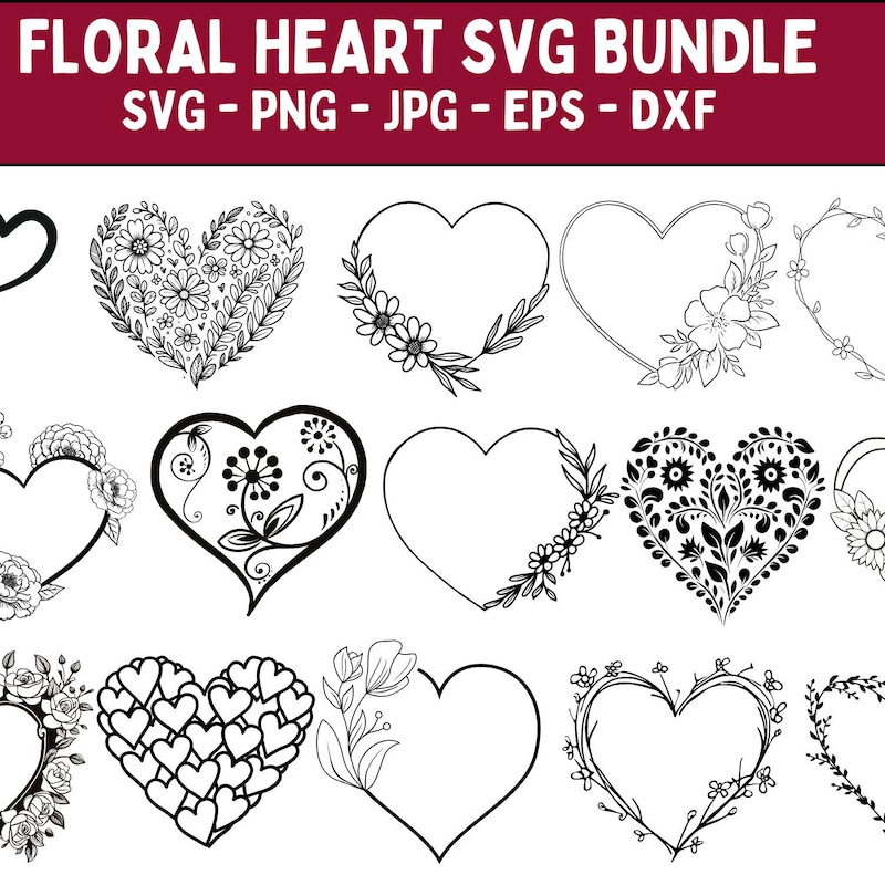 Flower Heart Svg - Etsy