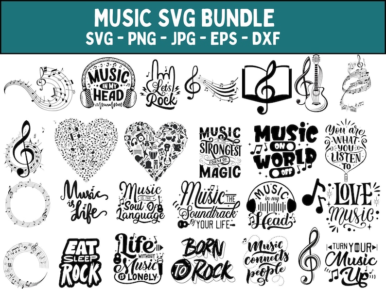 Music Notes SVG Bundle: Cricut Cut Files, Clipart (digital Download) - Etsy