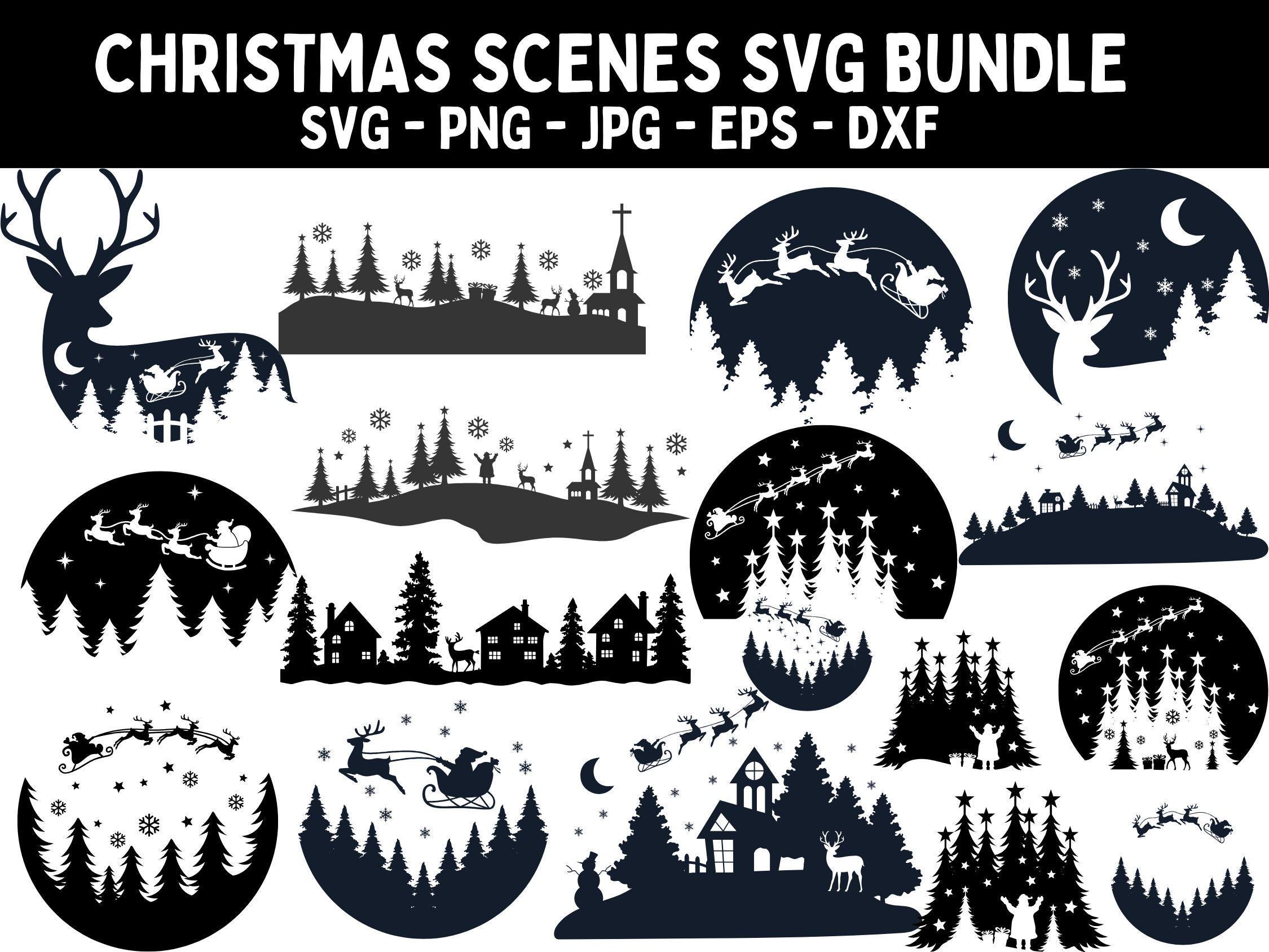 Magical Christmas Scene SVG Bundle: Santa, Reindeer, Deer, Pine Tree ...