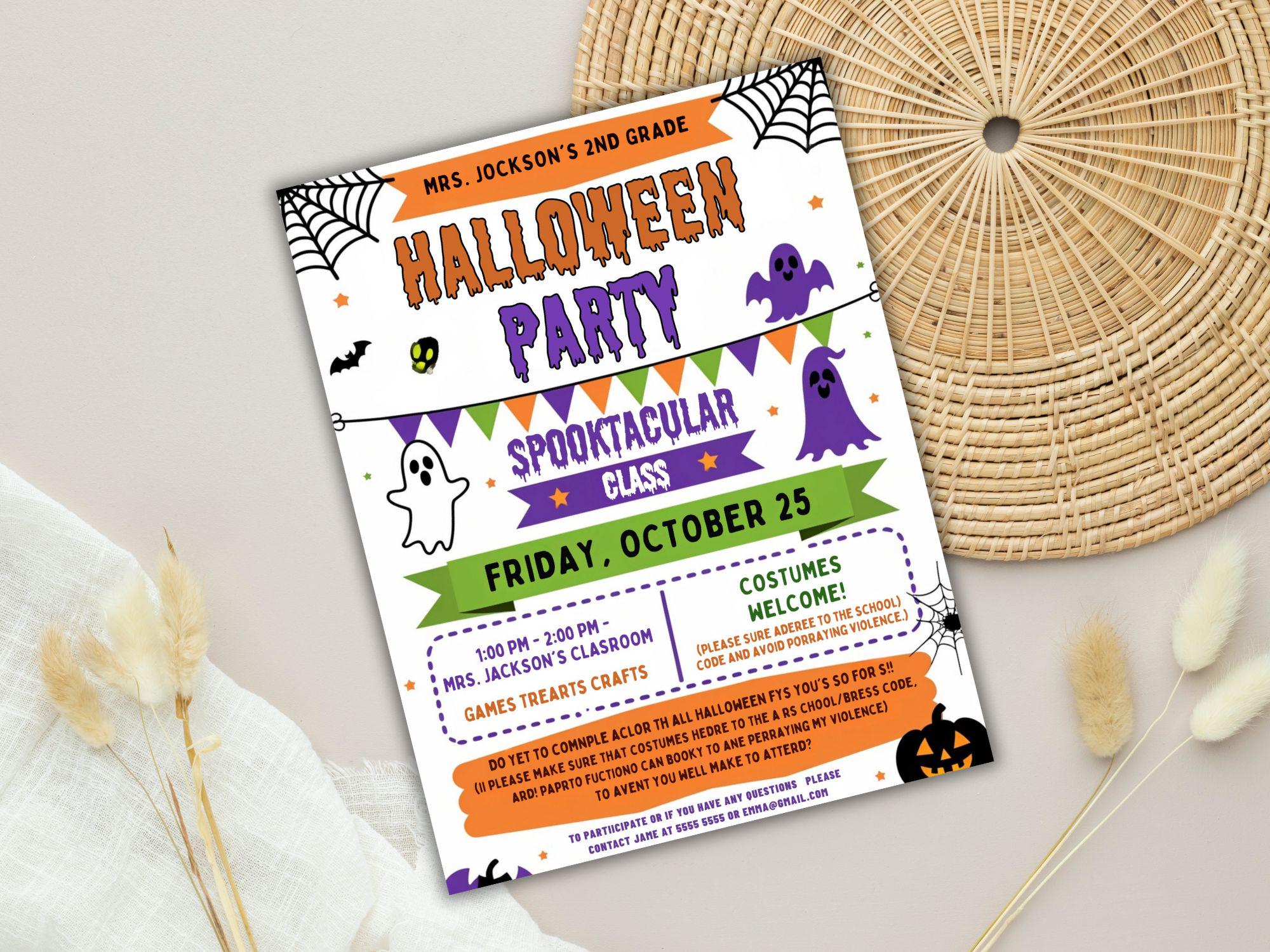 Editable Halloween Class Party Invite: Elementary School Flyer (canva ...
