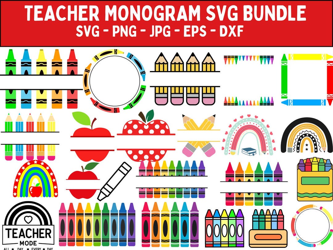 Crayon Split Monogram SVG: Teacher Cut File Bundle (digital Download ...