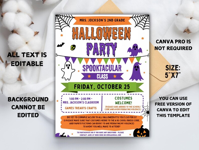Editable Halloween Class Party Invite: Elementary School Flyer (canva ...