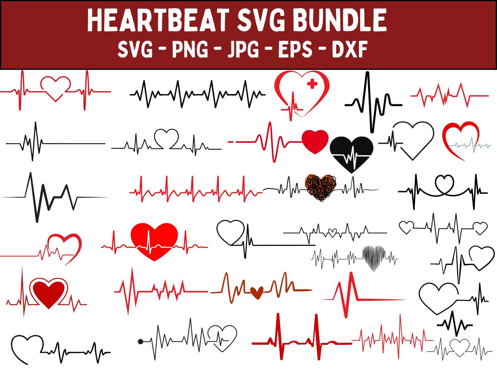Heartbeat SVG Bundle: Heart Clipart, Cricut Cut Files (digital Download ...