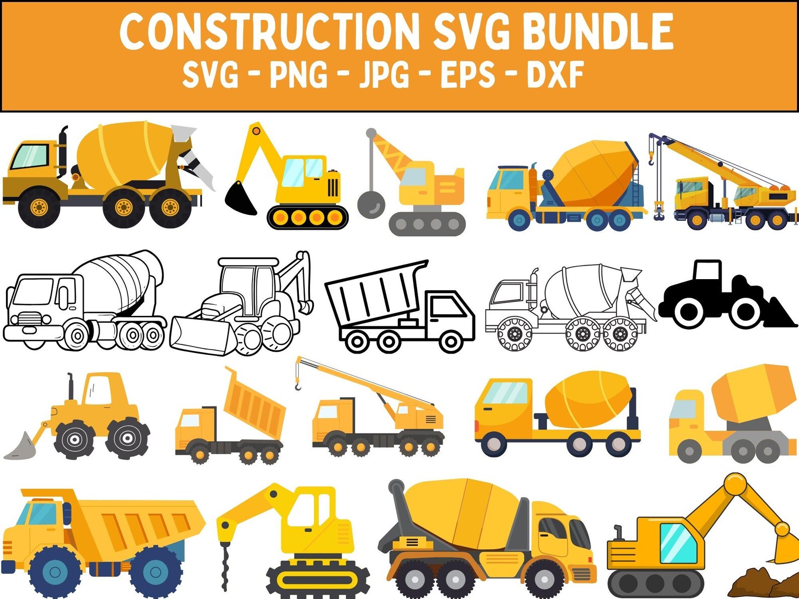 Construction Trucks SVG: Excavator, Dump Truck Clipart (digital ...