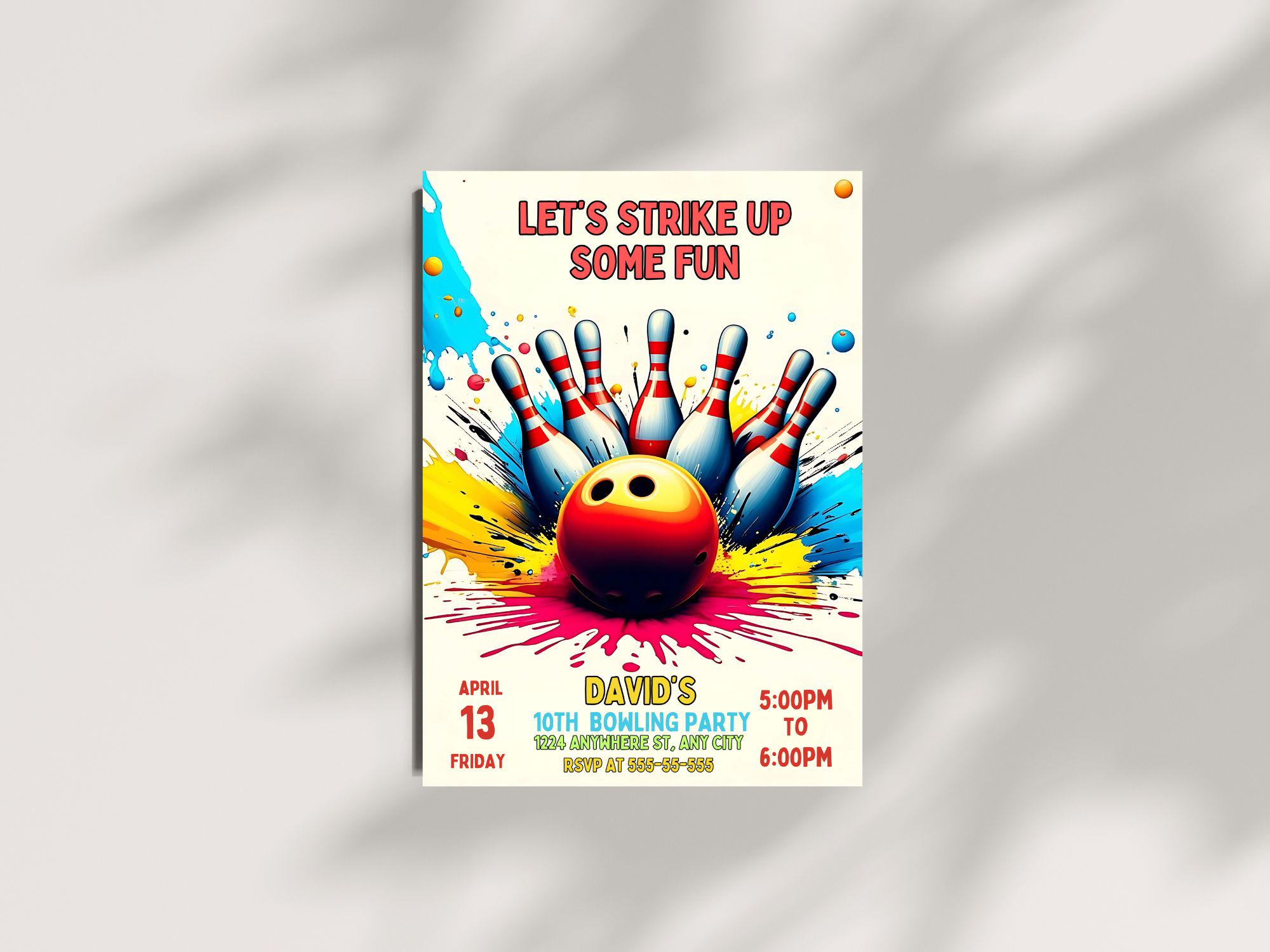 Editable Bowling Birthday Invitation Template, Printable Strike up Some ...