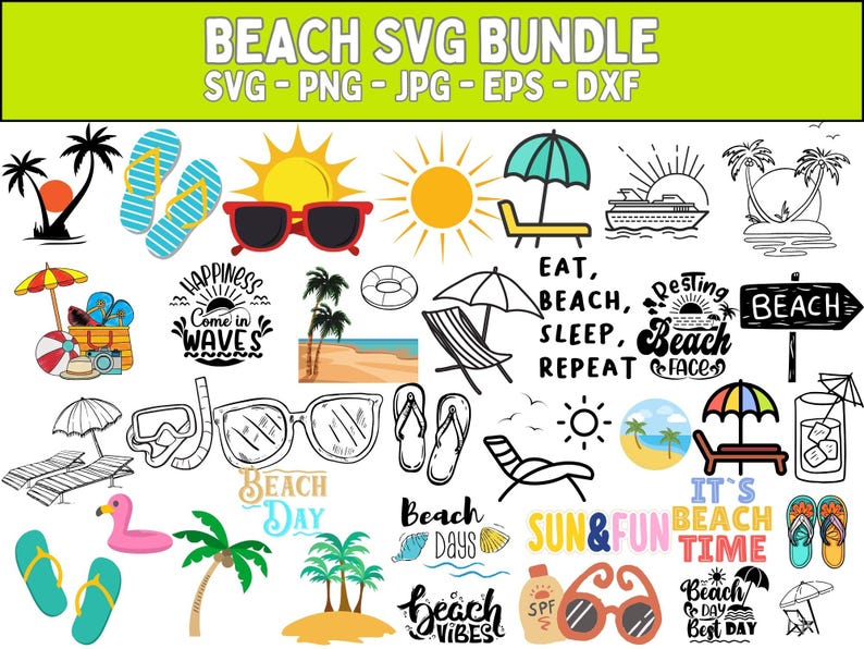 Beach SVG Bundle, Beach PNG Bundle, Summer Clipart, Beach Cut Files for ...