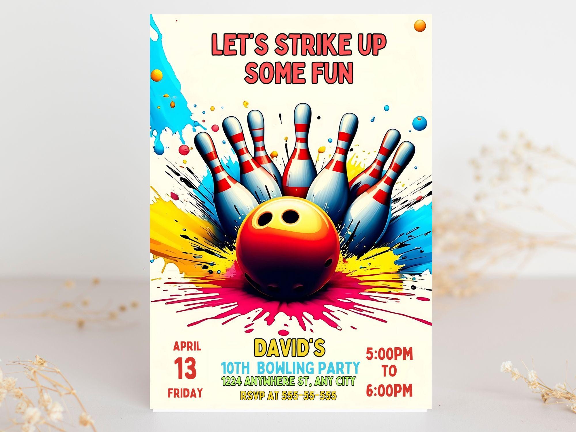 Editable Bowling Birthday Invitation Template, Printable Strike up Some ...