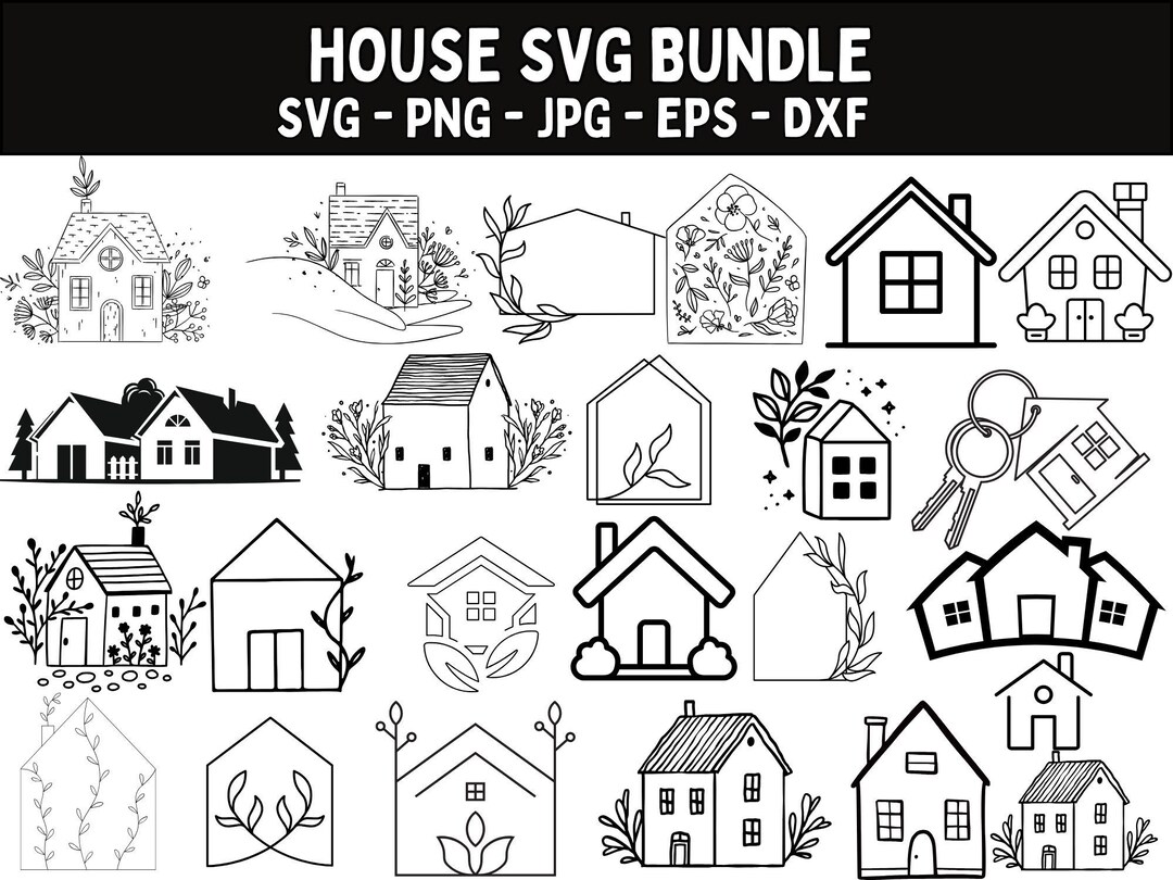 Little House SVG Bundle: Floral, Outline, Monogram (cut Files for ...