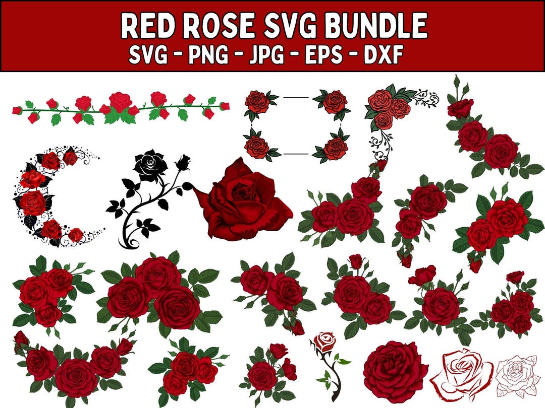 Red Rose Clipart | Red Rose Svg | Rose Svg Bundle | Red Rose Png ...
