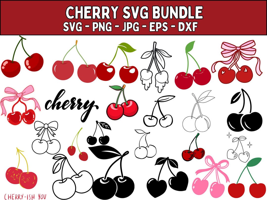 Cherry SVG Bundle: Clipart, Vector, Silhouette (commercial Use, Instant ...