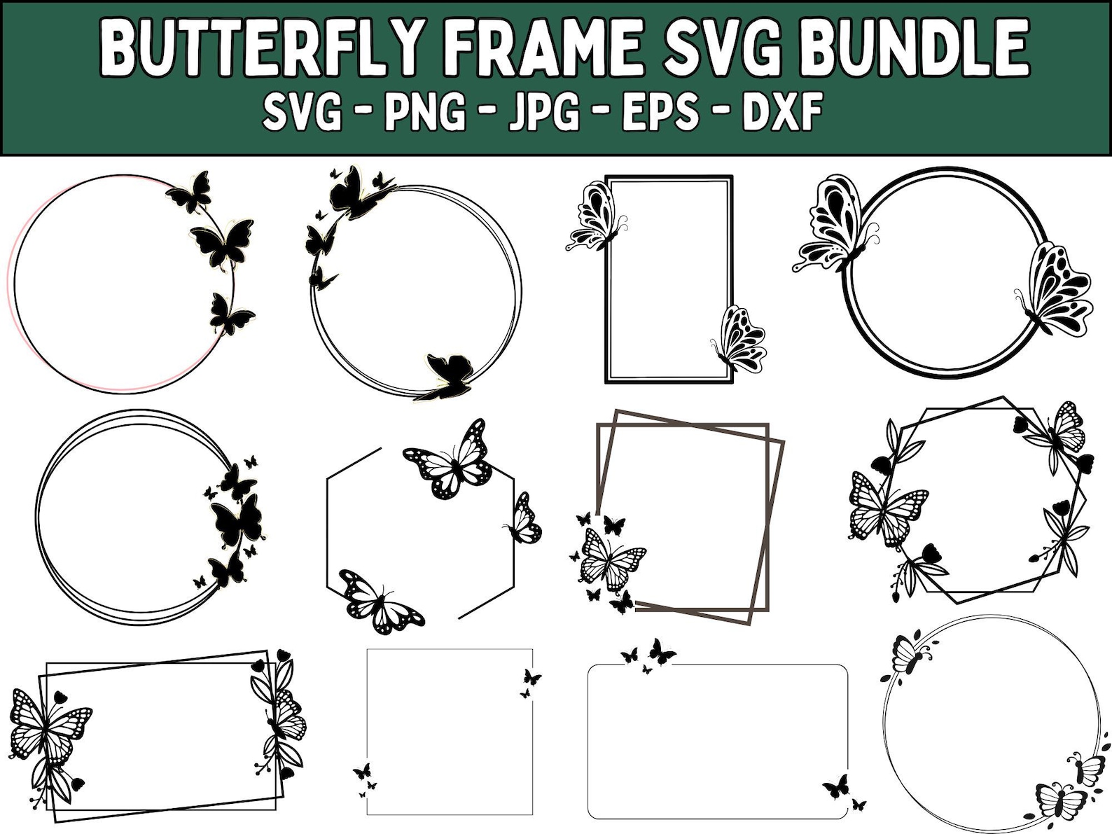Butterfly Monogram Frame SVG Bundle: Circle Silhouette (digital ...