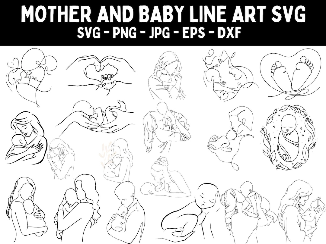 Mother and Child Line Art SVG: Newborn Baby Clipart (digital Download ...