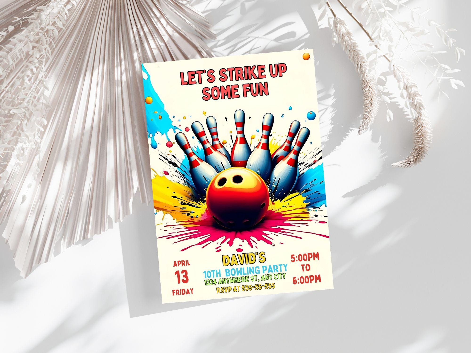 Editable Bowling Birthday Invitation Template, Printable Strike up Some ...