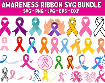Awareness Ribbon Svg Bundle, Ribbon Monogram Vector, Cancer Awareness ...