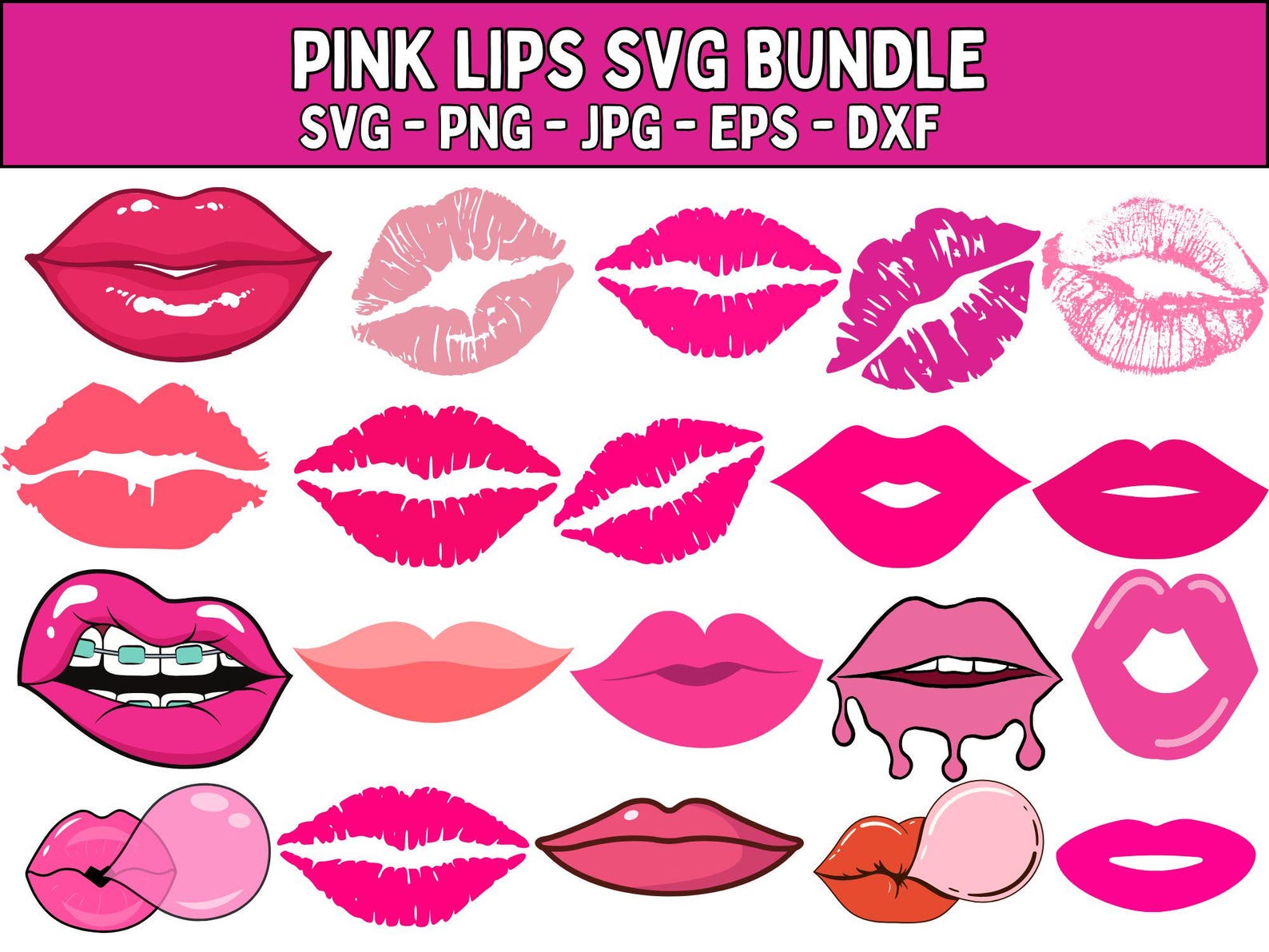 Lips Svg Bundle | Pink Lips Png Bundle | Kiss Svg | Lips Print Svg ...