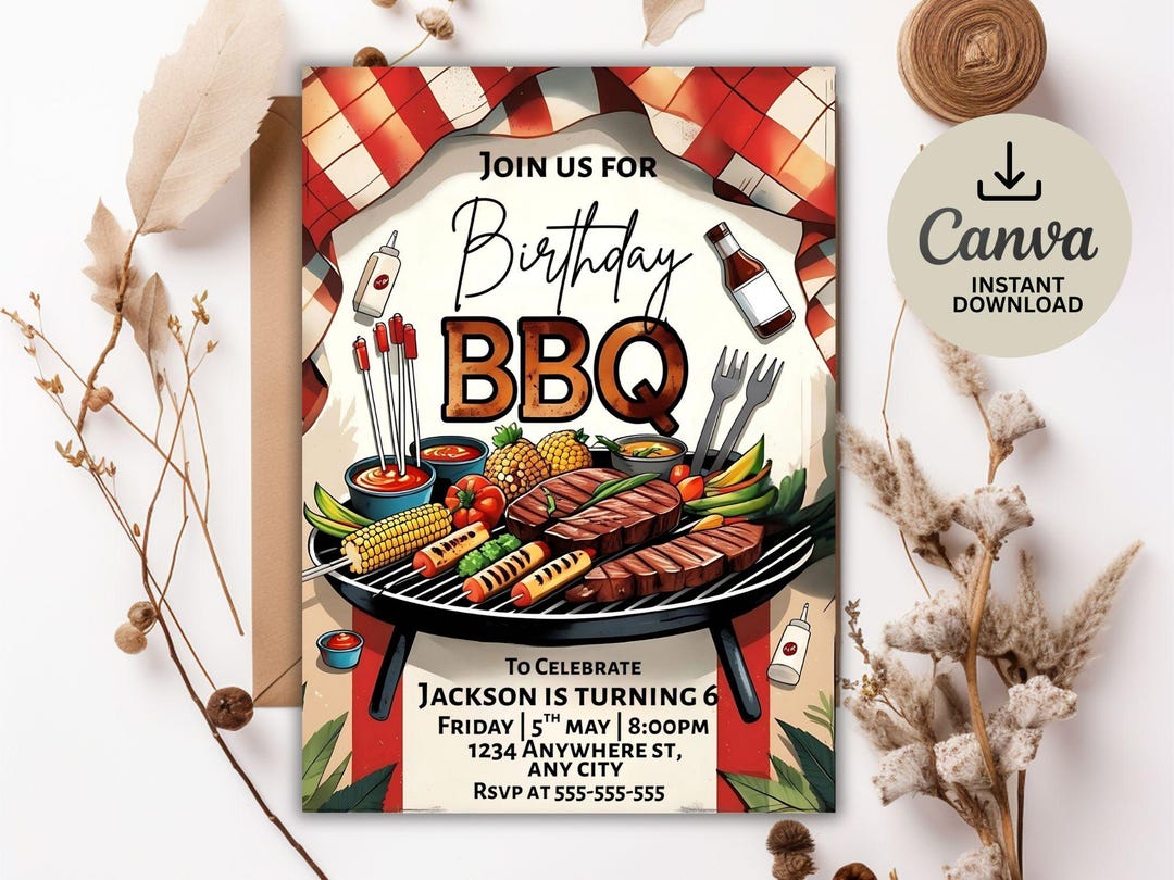 Bbq Birthday Invitation, Bbq Invitation, Barbeque Birthday Invitation ...
