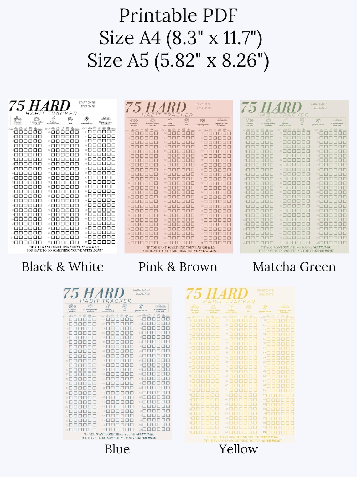 75 Hard Habit Tracker Printable PDF A4, A5 - Etsy