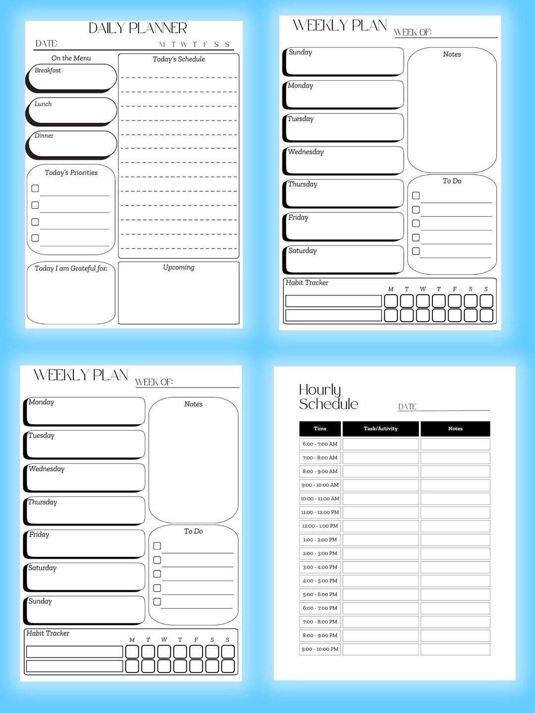 Printable Comprehensive Planner Package - Weekly, Daily, and Hourly ...