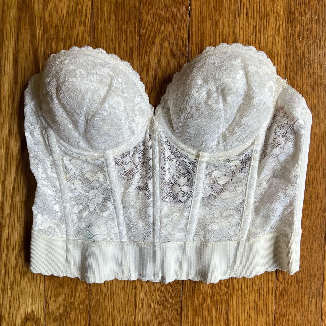 60/70s Vintage Carnival Bustier Corset Bra White Lace Boning Union Made ...