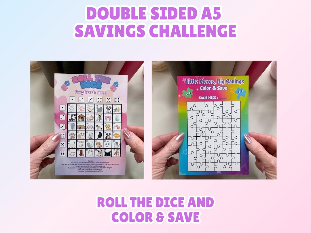 A5 Double-sided Savings Challenge | Furry Friends Dice Game + Puzzle ...
