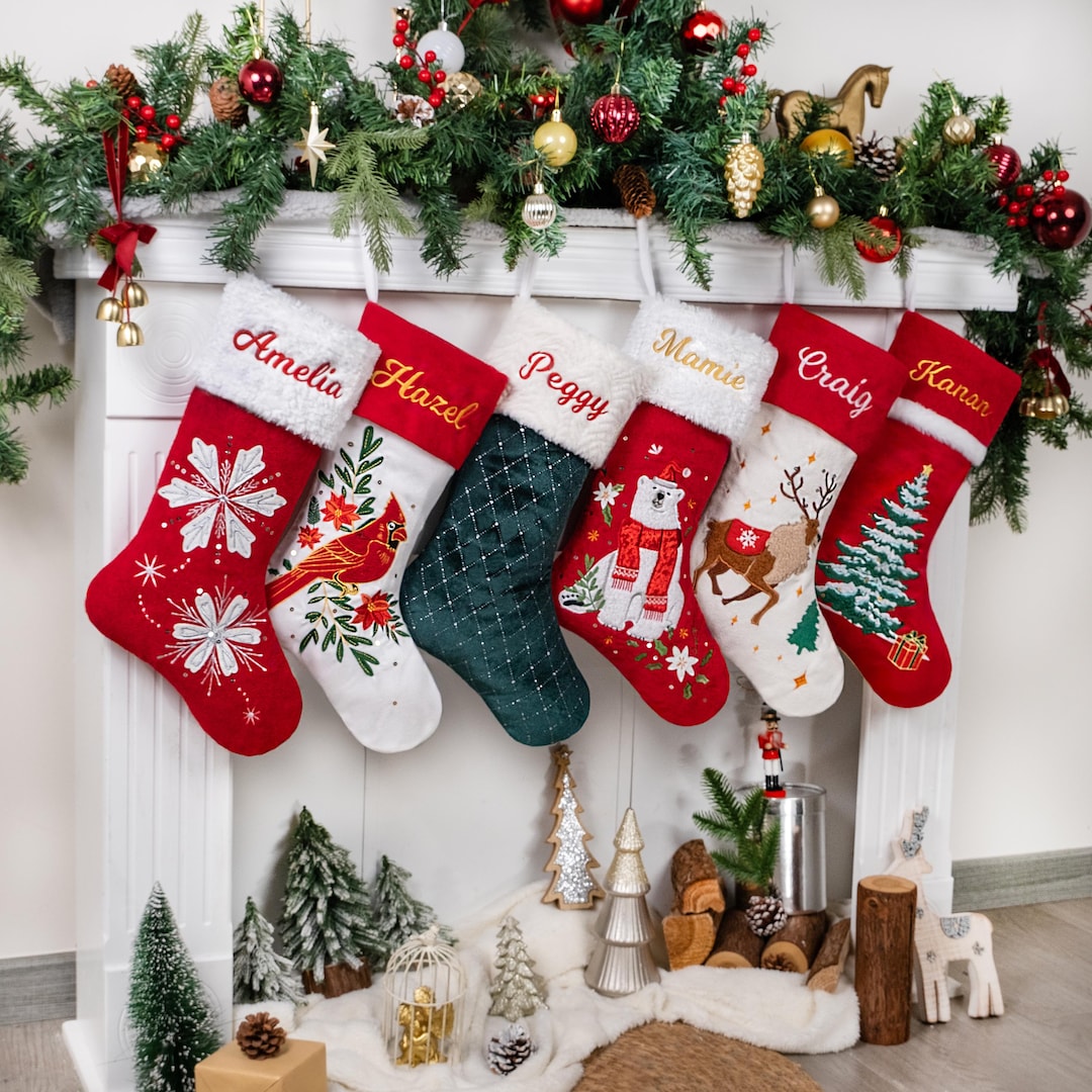 Christmas Stockings Personalized Velvet Family Stocking Embroidered ...