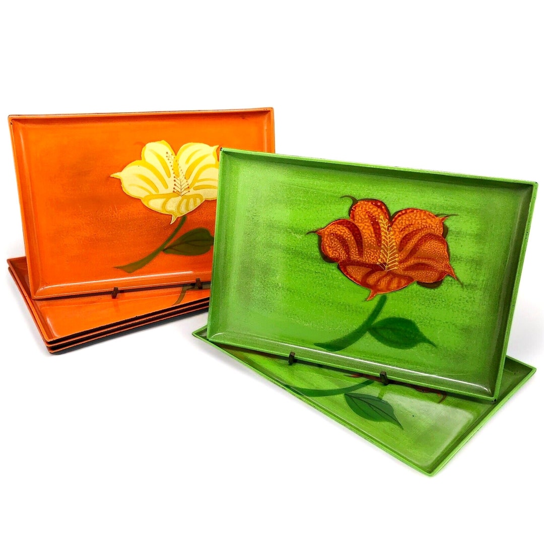 6 Melamine Trays Hawaiian Hibiscus Flower Tiki Bar Snack Trays Plastic ...