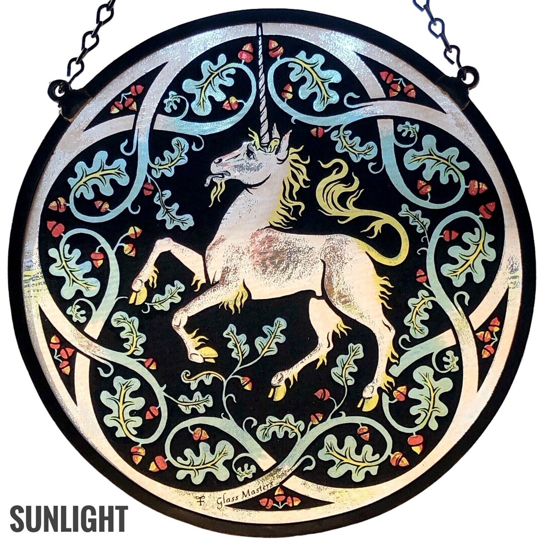 Stained Glass Masters Unicorn Suncatcher Medieval Round Window - Etsy
