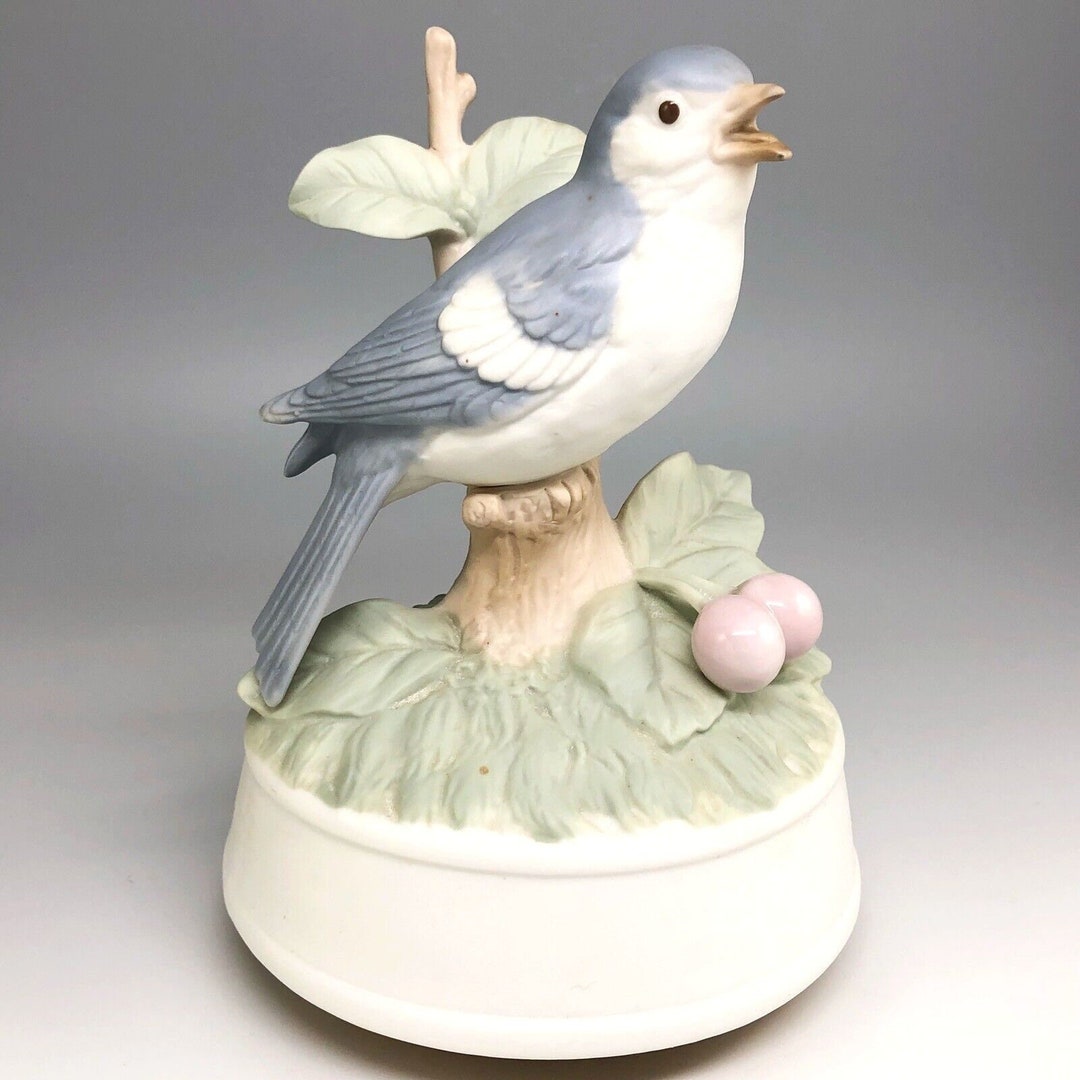 Crowning Touch Vintage Rotating Blue Bird Music Box, Branch With ...