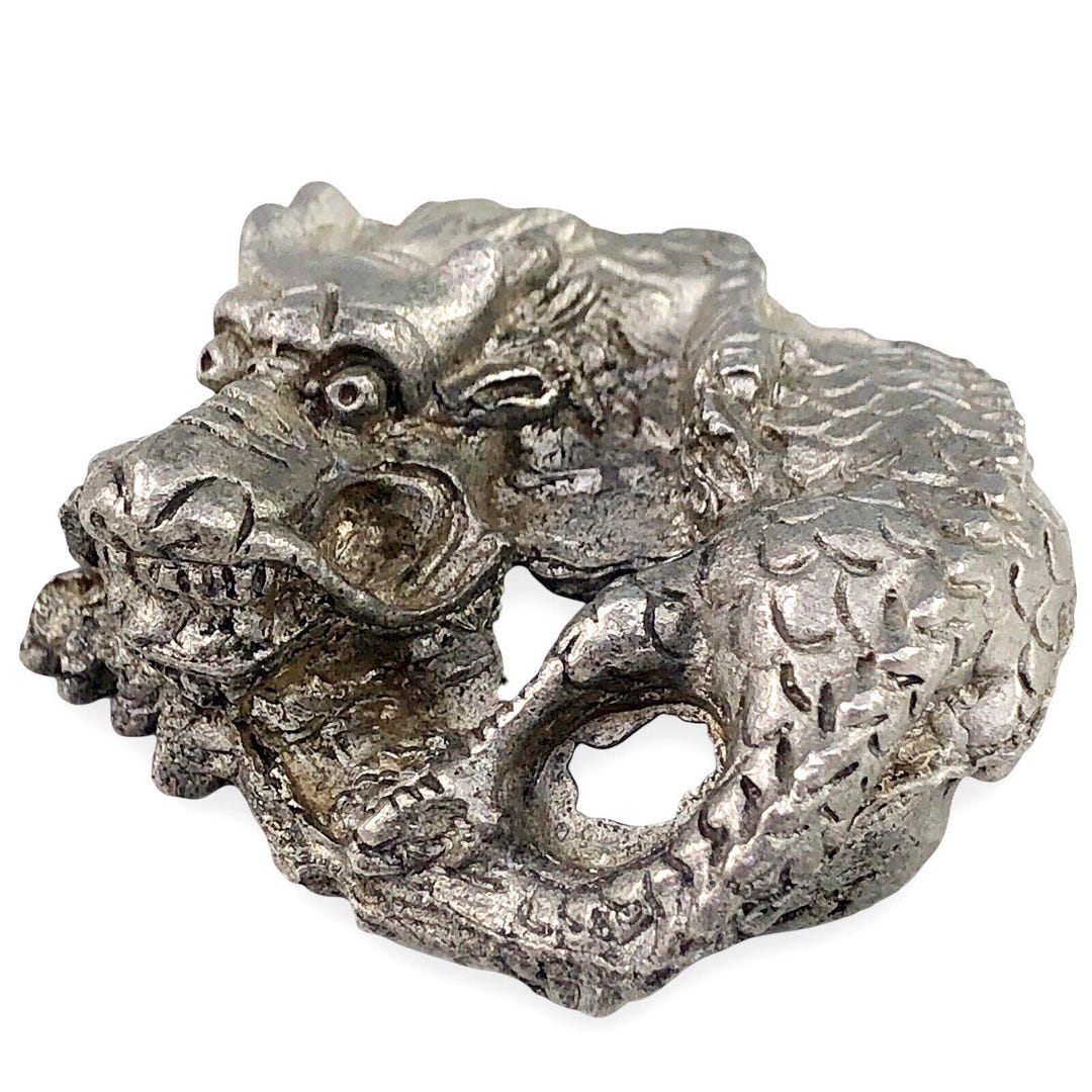 Chinese Dragon Miniature Pewter Figurine, Cast Metal Mini Sculpture ...