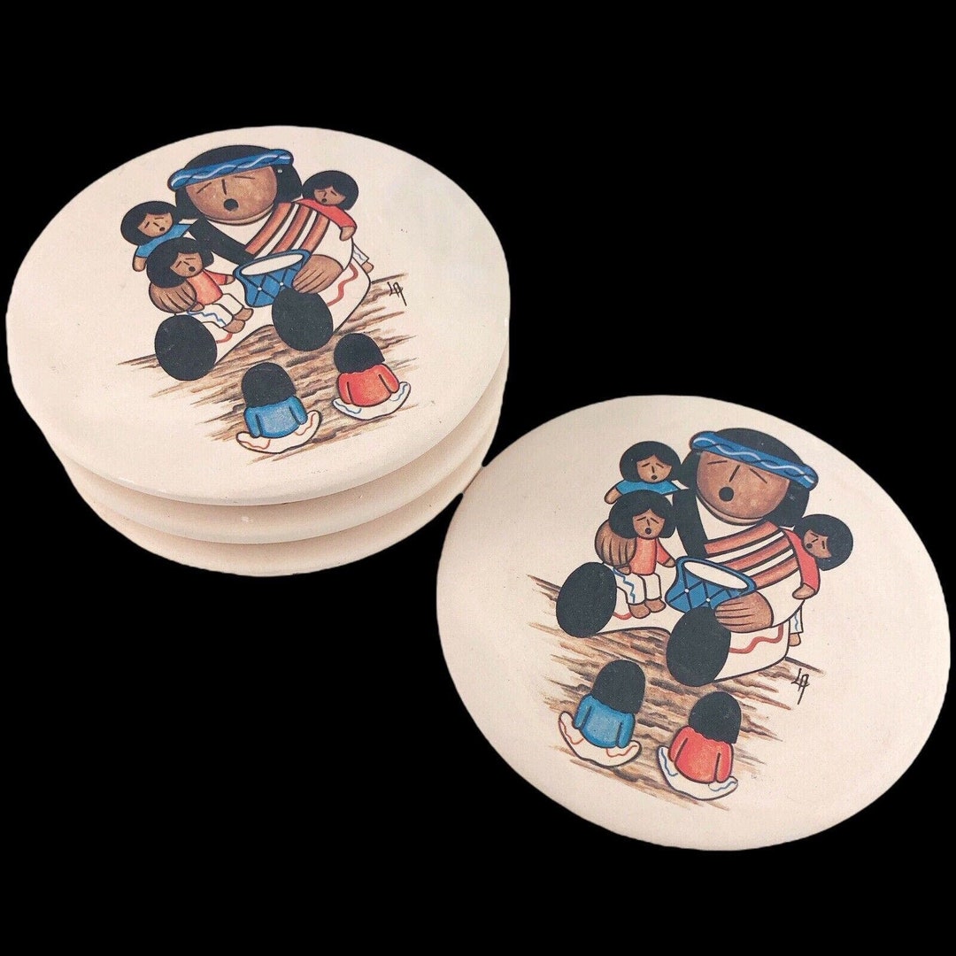 Native American Pueblo Storyteller Coasters Set of 4 Art Pottery Drink ...