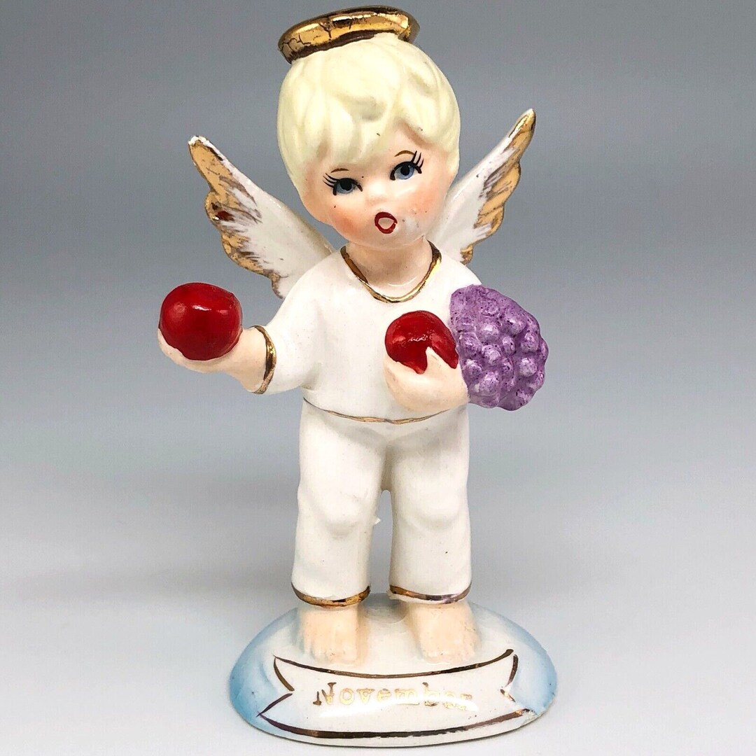 Enesco November Boy Angel Figurine Birthday Month Apple Grapes - Etsy