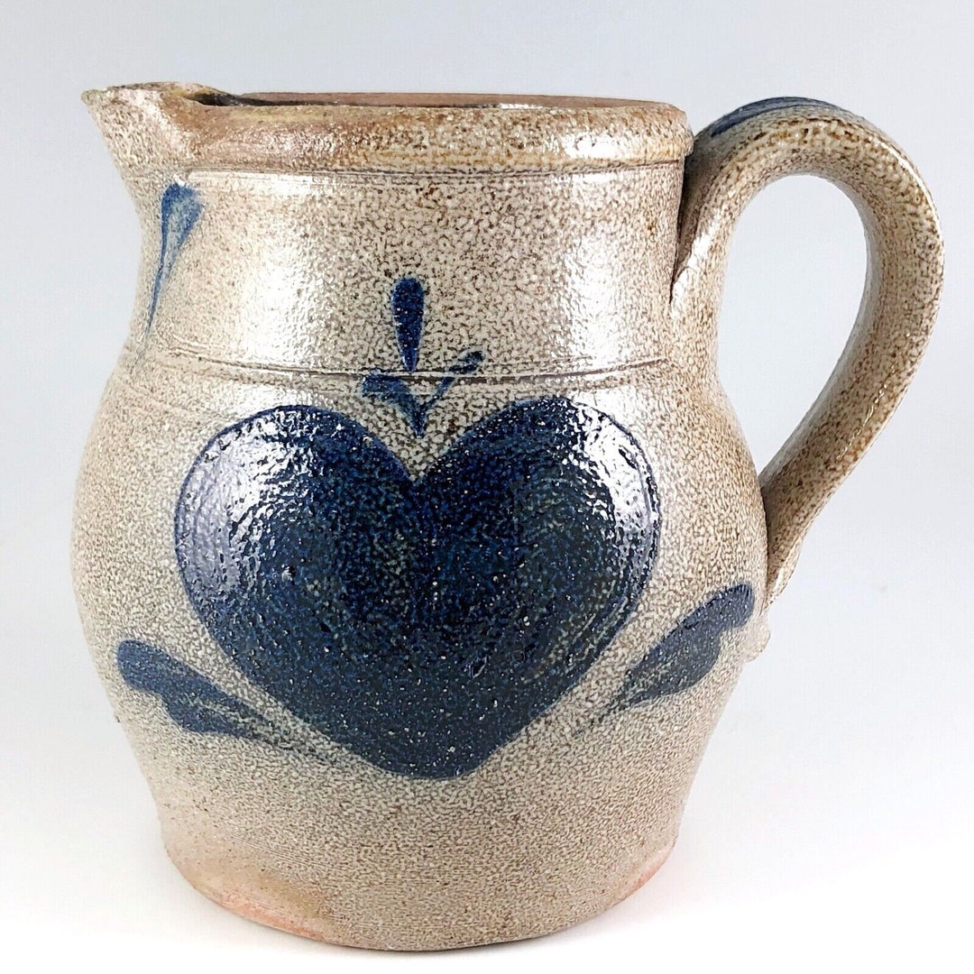 Rowe Pottery Works Small Pitcher Creamer, Cobalt Blue Heart, Salt Glaze ...