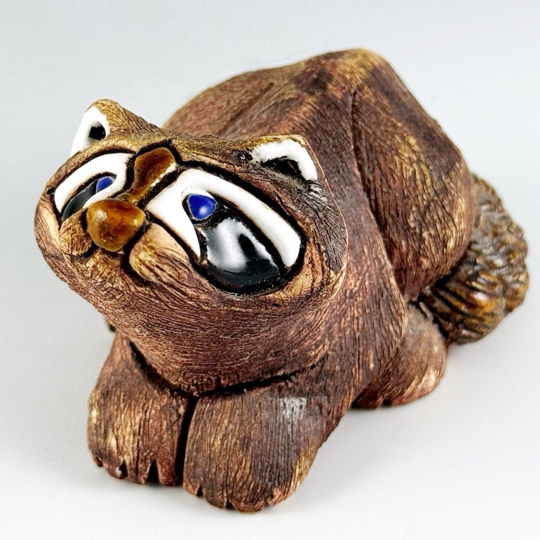 Artesania Rinconada Pottery Raccoon Figurine, Hand Painted Carved ...