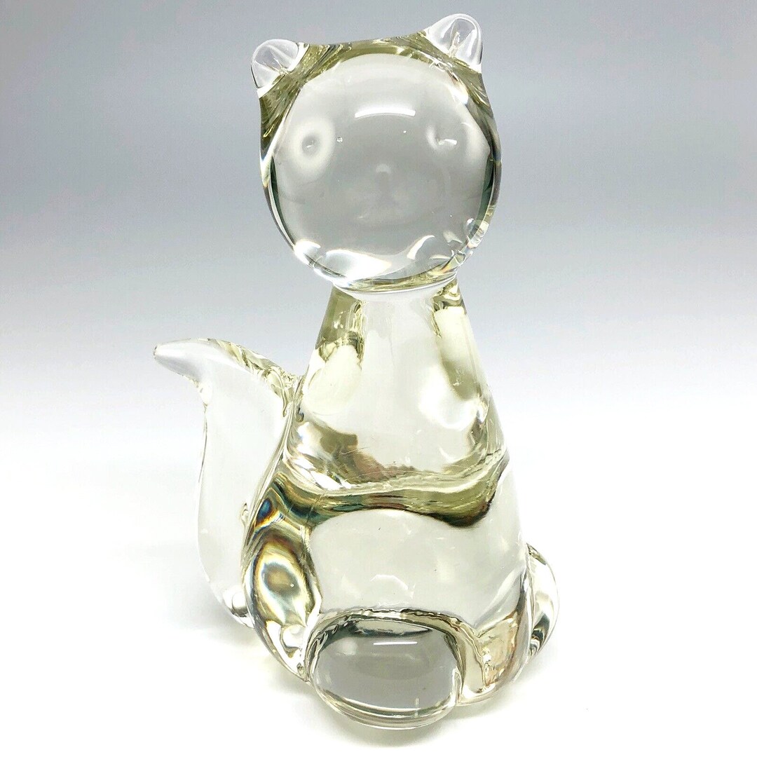 Balos Studio Yellow Cat Figurine Mouth Blown Hand Blown Art Glass ...