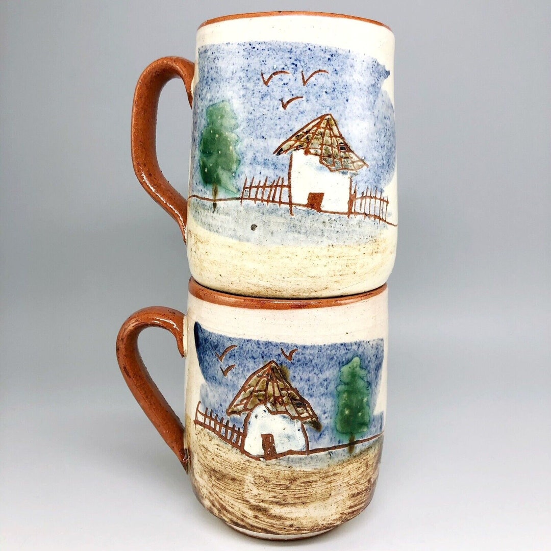 2 Costa Rica Studio Pottery Mugs, Handmade Glazed Sgraffito Souvenir ...