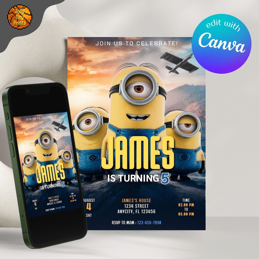 Editable Minion Kids Birthday Invitation - Fun Minion Themed Invite for ...
