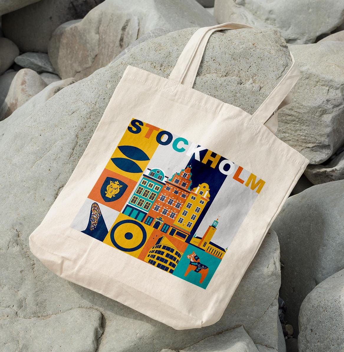 Stockholm Icons Illustration 100% Eco Cotton Shopping Tote Canvas Bag ...