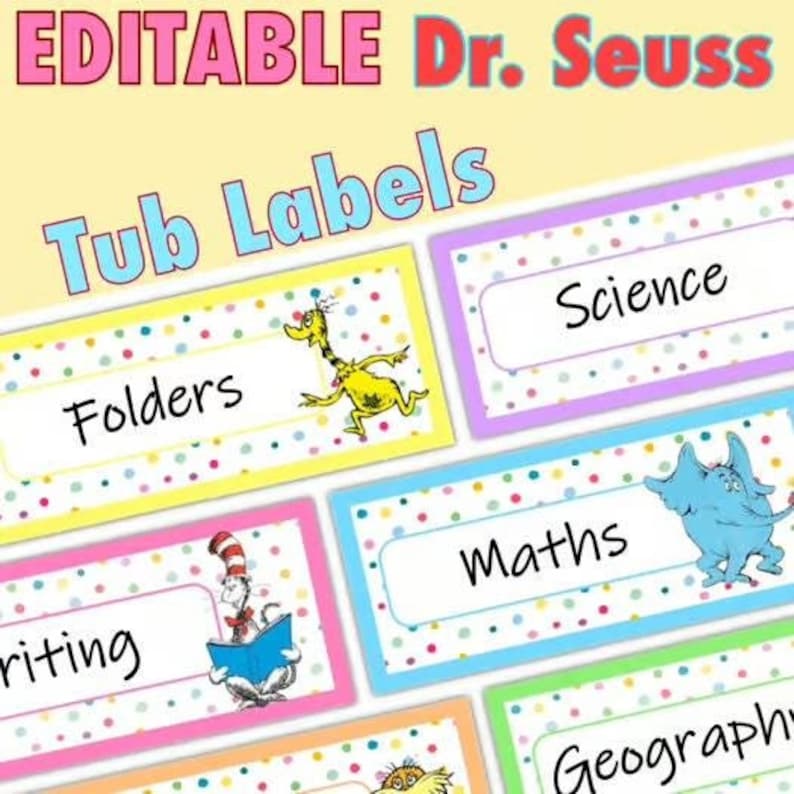 Dr Seuss EDITABLE Tub Labels - Etsy