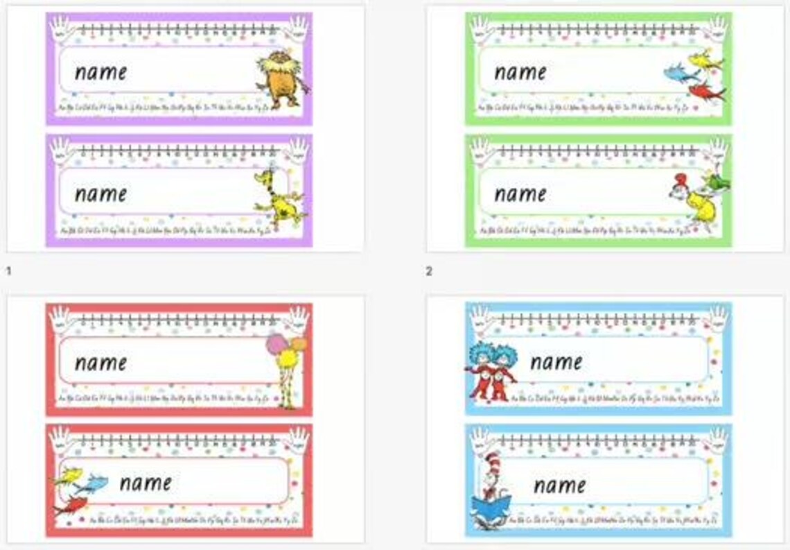 Dr Seuss EDITABLE Name Tags/ Desk Plates - Etsy