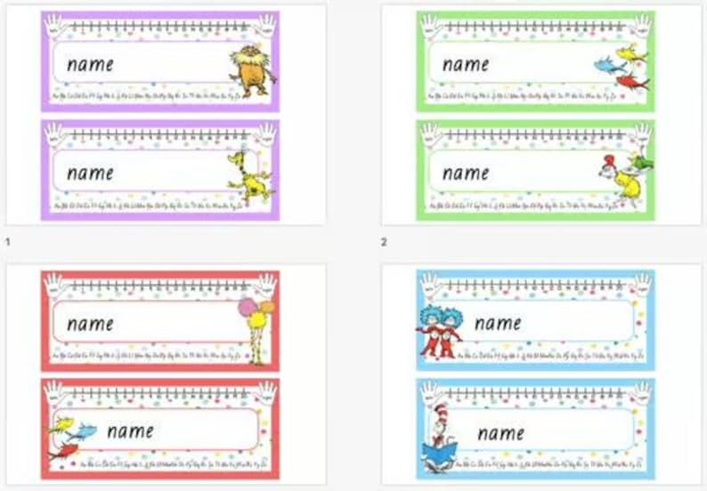 Dr Seuss EDITABLE Name Tags/ Desk Plates - Etsy