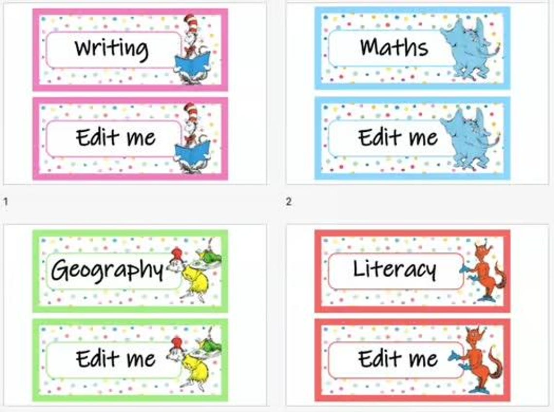 Dr Seuss EDITABLE Tub Labels - Etsy