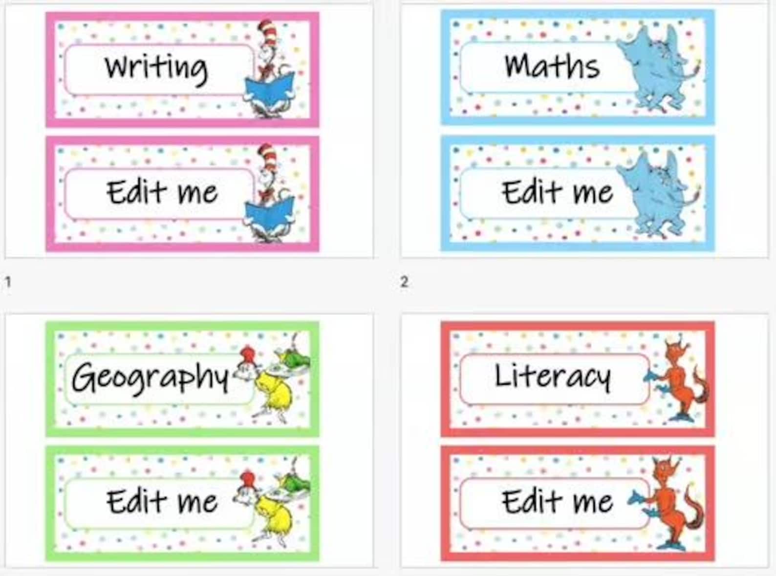 Dr Seuss EDITABLE Tub Labels - Etsy