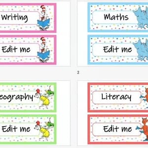 Dr Seuss EDITABLE Tub Labels - Etsy