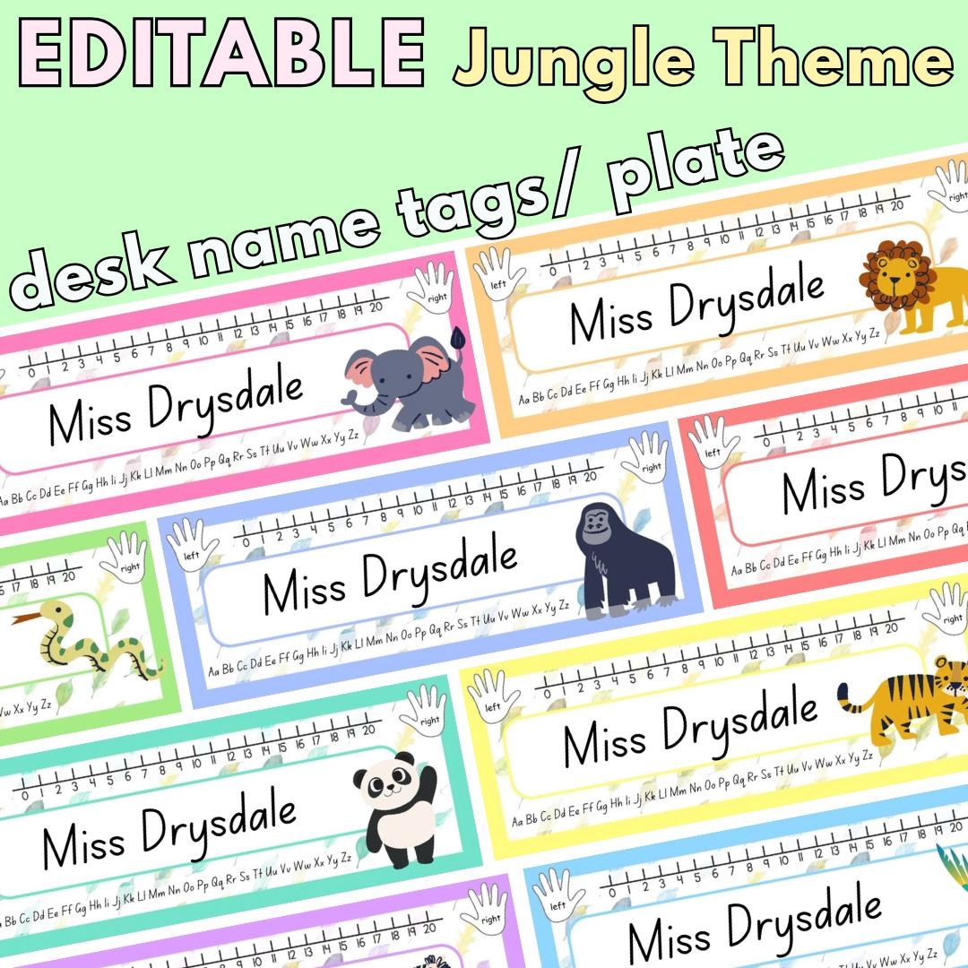 Jungle EDITABLE Name Tags/ Desk Plates - Etsy