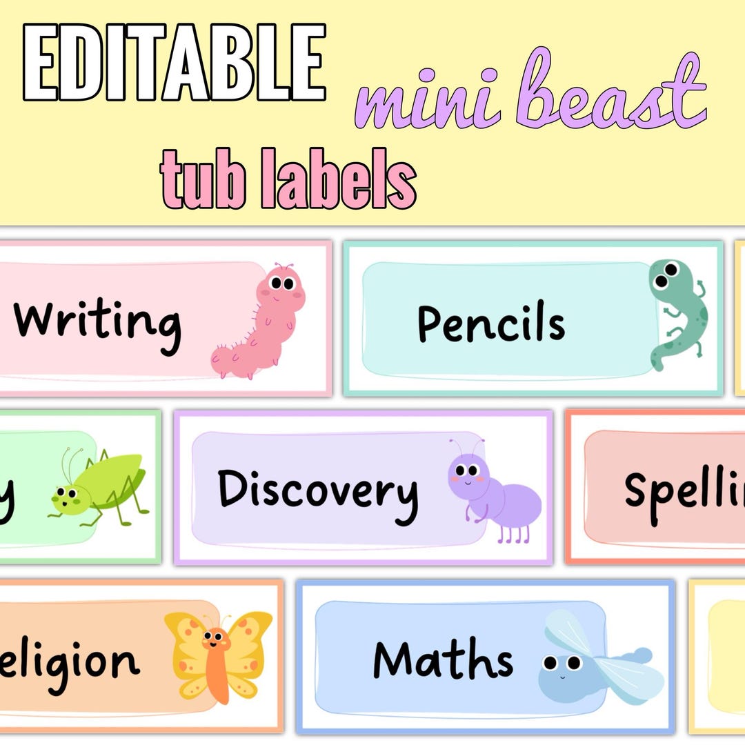EDITABLE Pastel Mini Beast Tub Labels / Garden Classroom Theme - Etsy ...