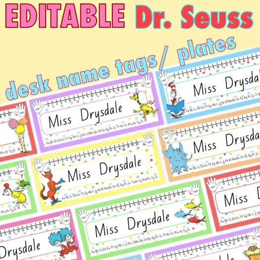 Dr Seuss EDITABLE Name Tags/ Desk Plates - Etsy