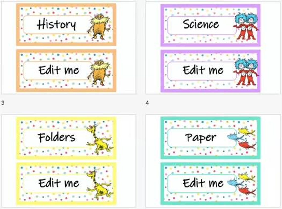 Dr Seuss EDITABLE Tub Labels - Etsy