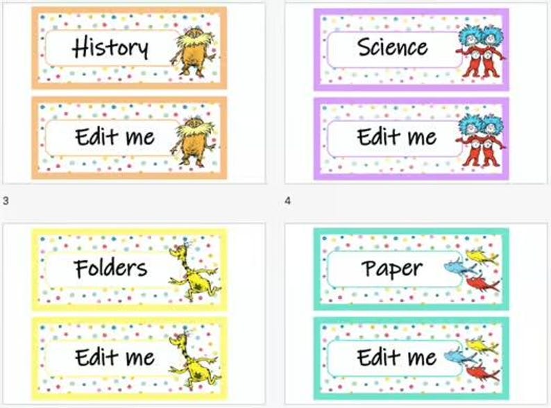 Dr Seuss EDITABLE Tub Labels - Etsy