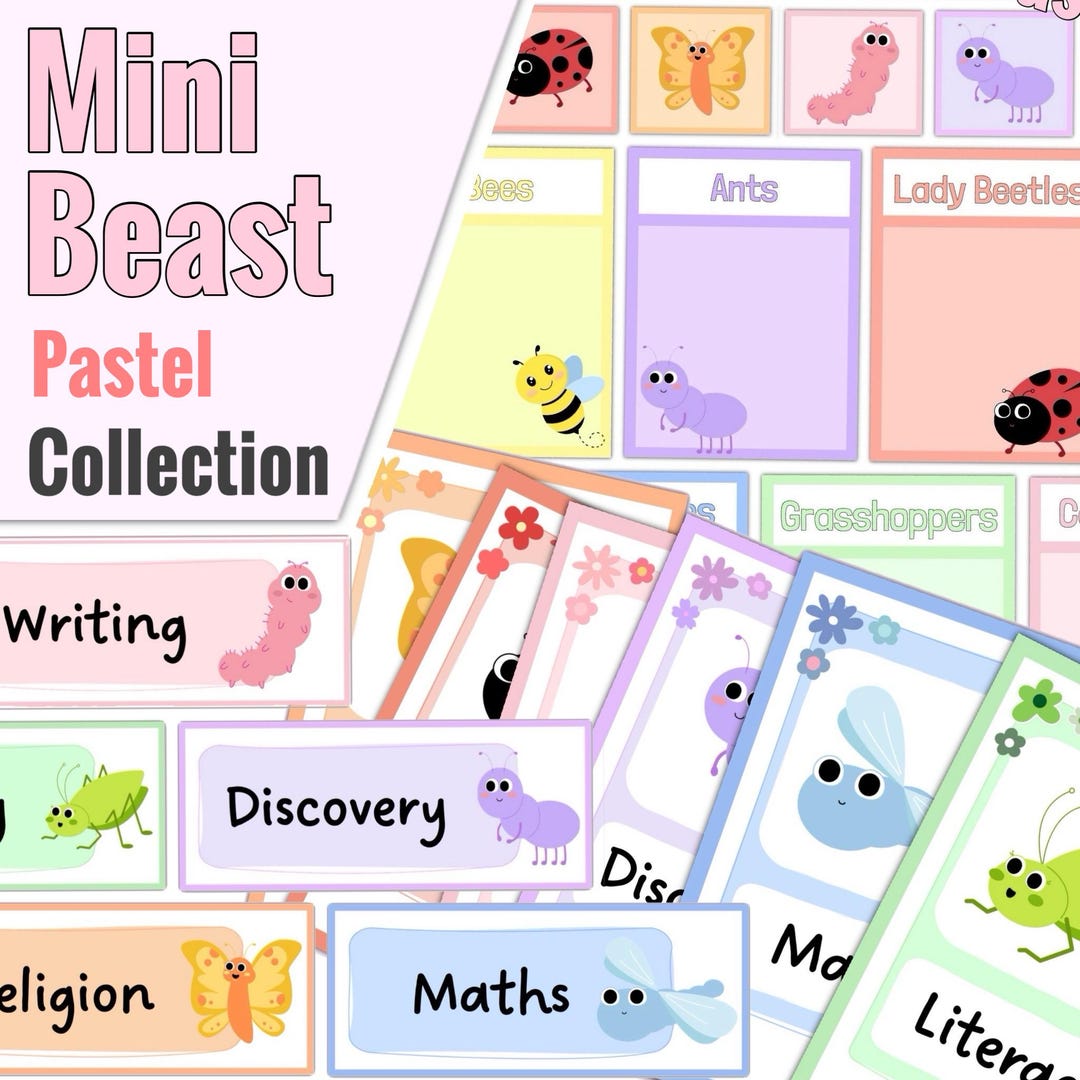 Pastel Mini Beast Collection | Book Covers, Tub Labels, Reading Group ...